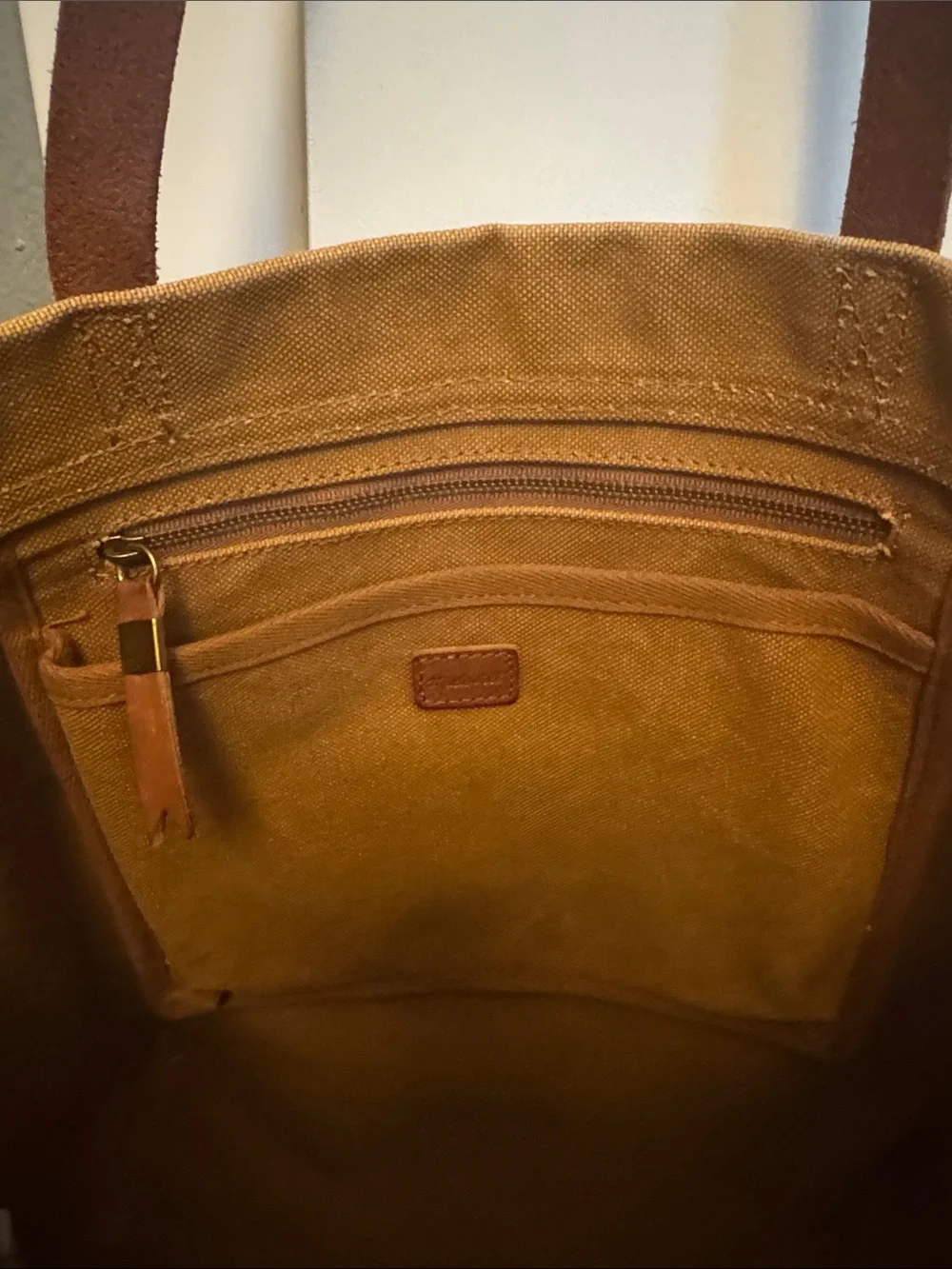 Madewell | Bags | Madewell Mustard Canvas Tote With Brown Leather ...